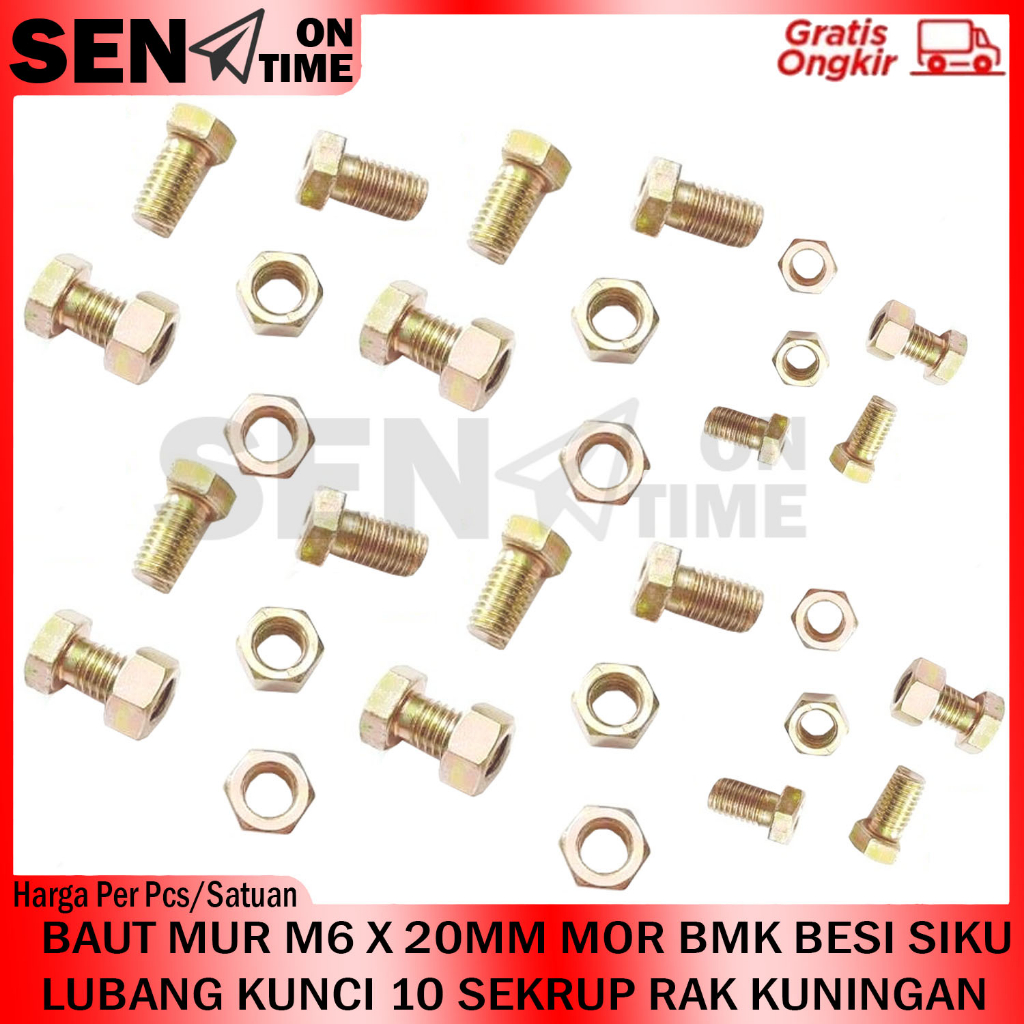 Jual BAUT MUR M6 x 20MM KUNCI 10 LOBANG KUNINGAN BMK BESI SIKU LUBANG SKRUP MOR RAK PLAT PELAT ...