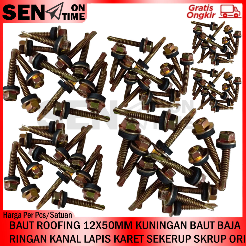 Jual BAUT ROOFING 12x50 MM LAPIS KARET SEKERUP KUNING BAUT BAJA RINGAN ...