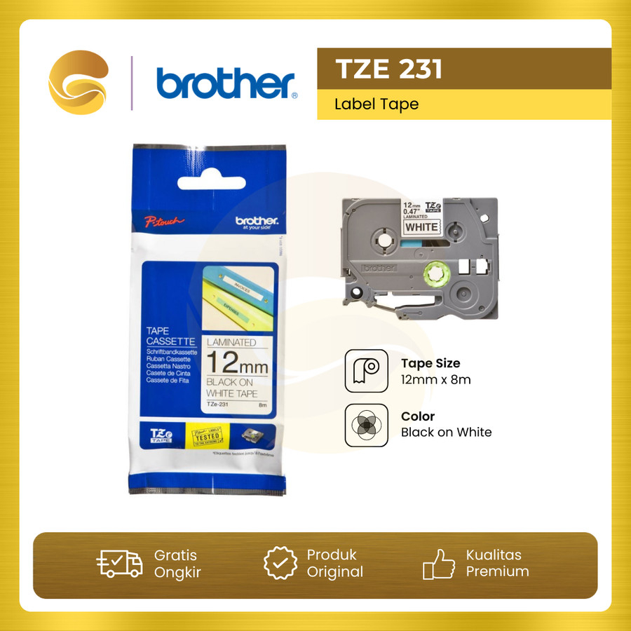 Jual BROTHER Label Tape TZE 231 12mm Black On White | Shopee Indonesia