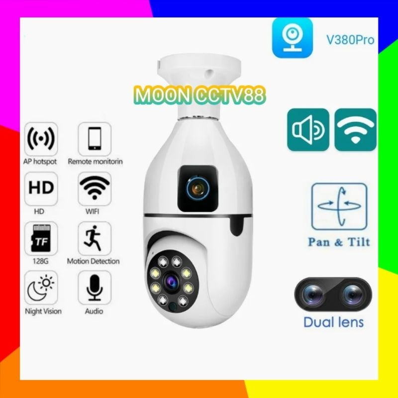 Jual 【CCTV 380】CCTV Lampu IP CAMERA 8MP DUAL LENS V380 PRO PTZ LAMPU ...