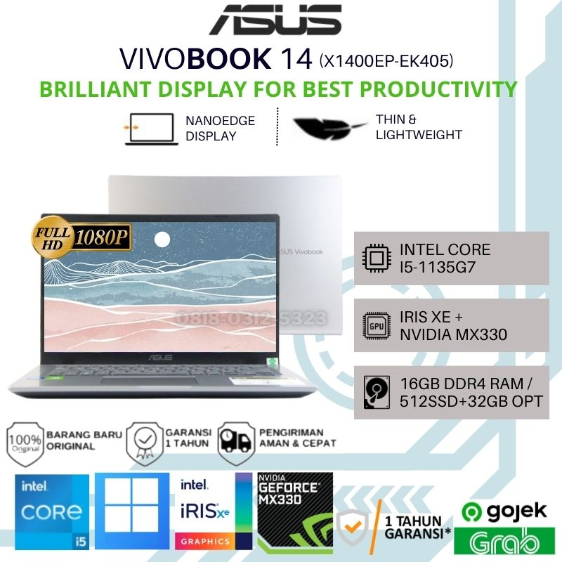 Jual Laptop Asus VivoBook X1400EP-EK405 MX330 2GB i5 1135G7 16GB 512GB SSD + 32GB OPT WIN OFFICE ...