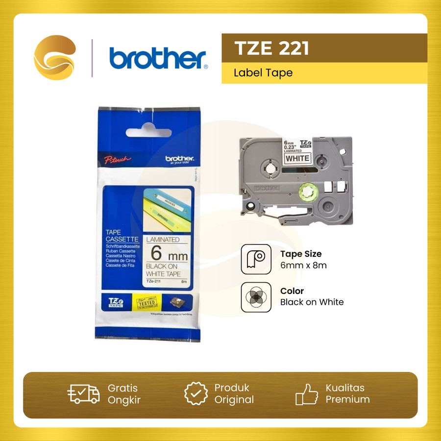 Jual BROTHER Label Tape TZE 211 6mm Black On White | Shopee Indonesia