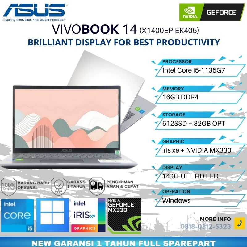 Jual Asus Vivobook X1400EP-EK405 MX330-2GB i5 1135G7 16GB 512GB SSD WIN 14 Inchi FHD ...