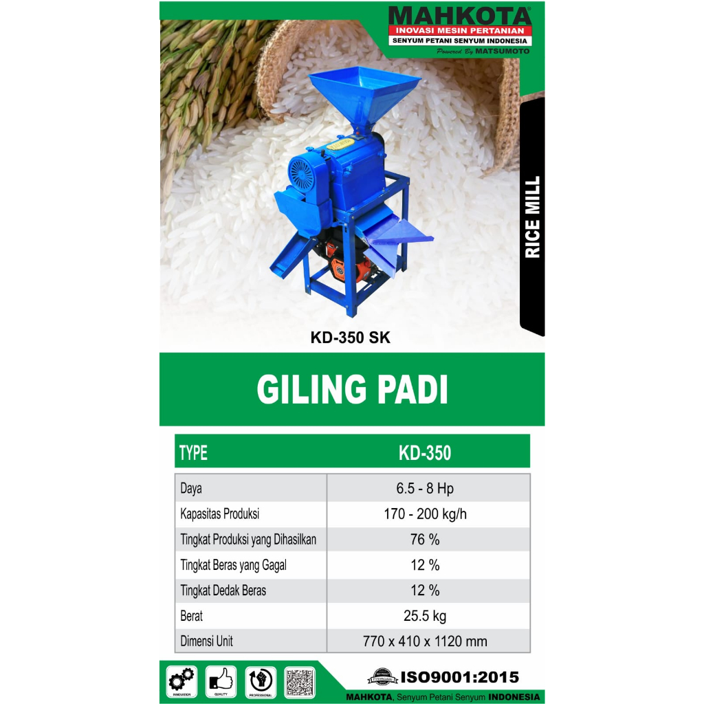 Jual (MAHKOTA KD350SK) Mesin Penggiling Padi MAHKOTA KD350SK / Rice ...
