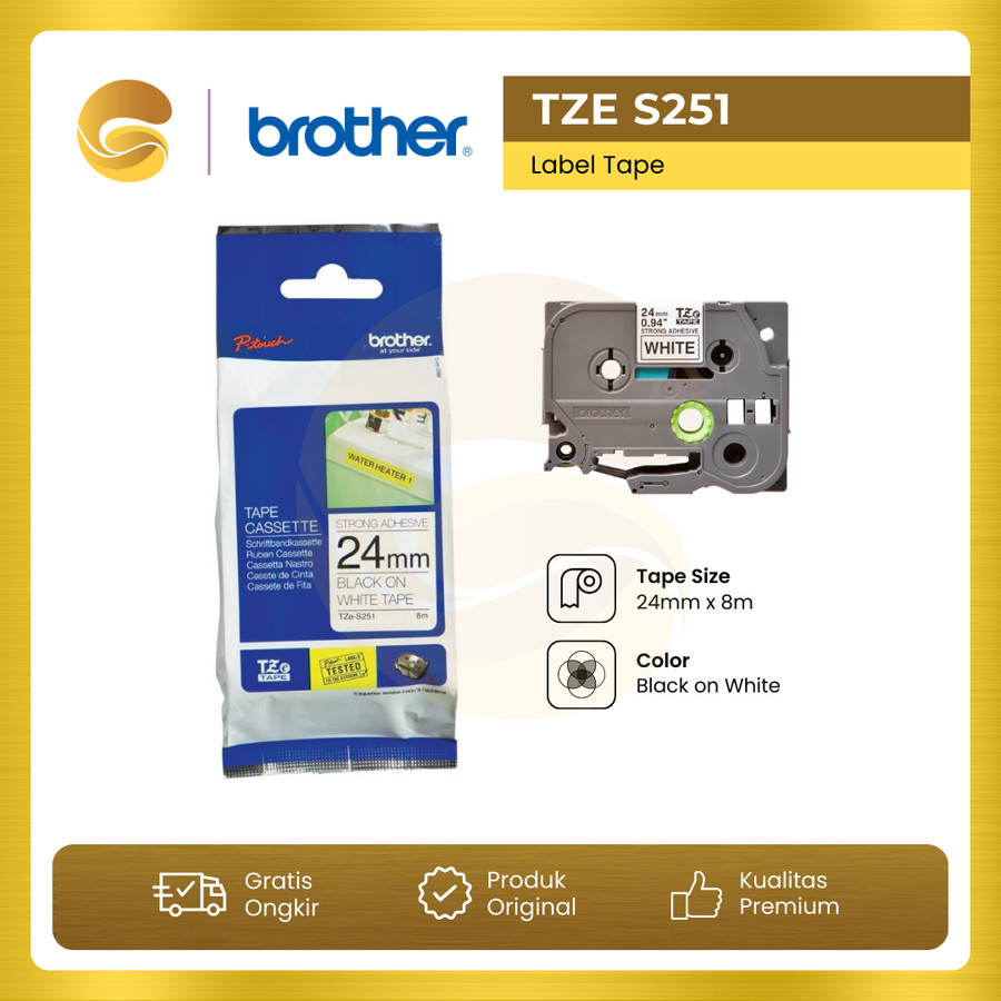 Jual BROTHER Label Tape TZE S251 Strong Adhessive 24mm Black On White ...