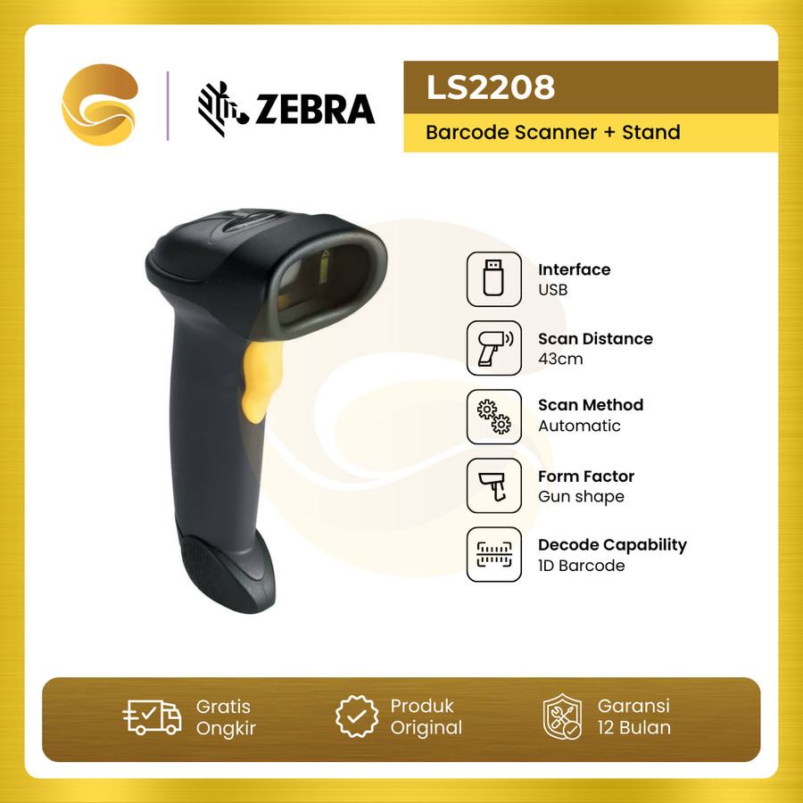 Jual ZEBRA Symbol Barcode Scanner LS2208 LS 2208 1D Auto Scan + Stand ...