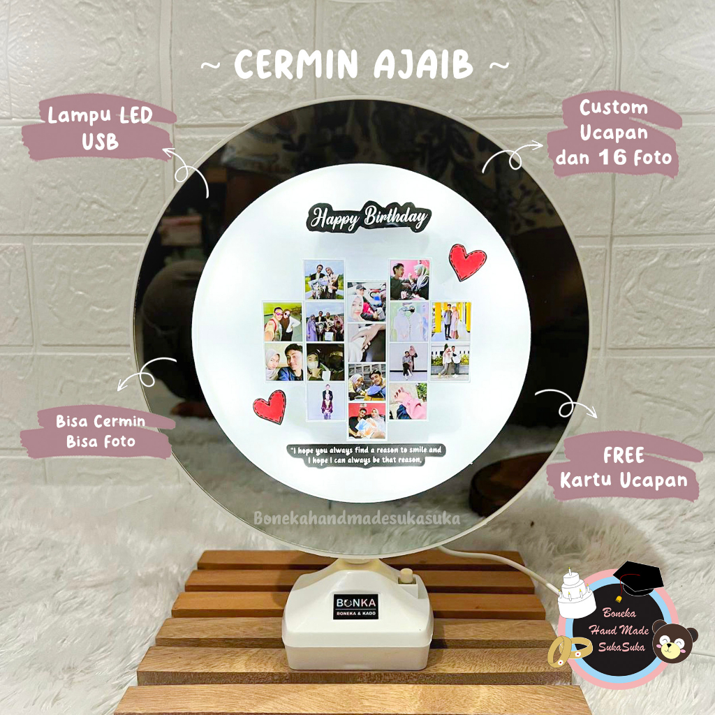 Jual Cermin Ajaib Custom 16 Foto dan Ucapan LED USB Free Kartu Ucapan ...