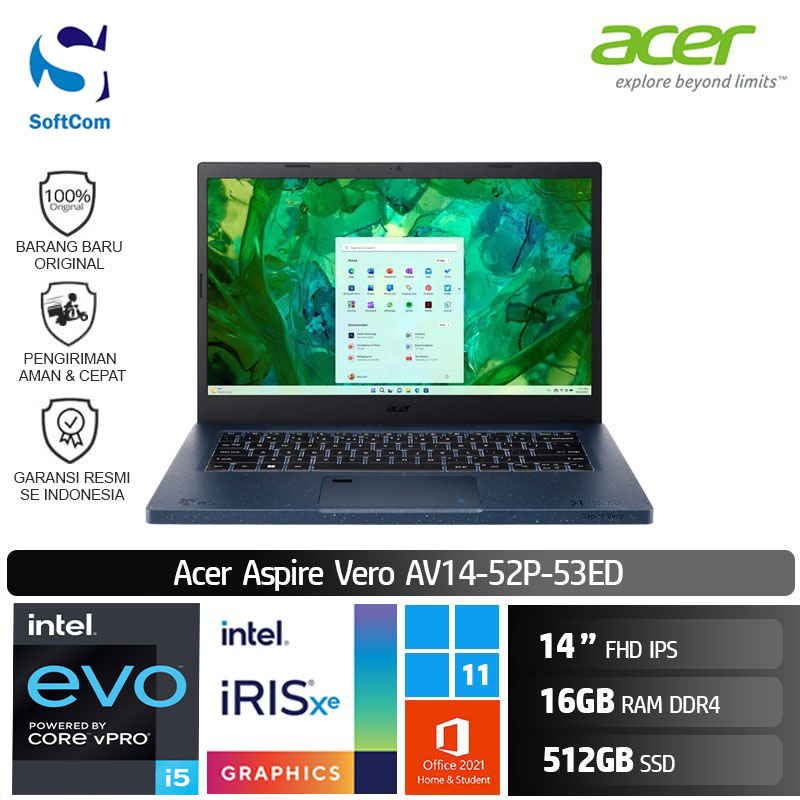 Jual Acer Aspire Vero AV14 52P 53ED i5 1335U EVO/16GB/512GB SSD/14" FHD ...