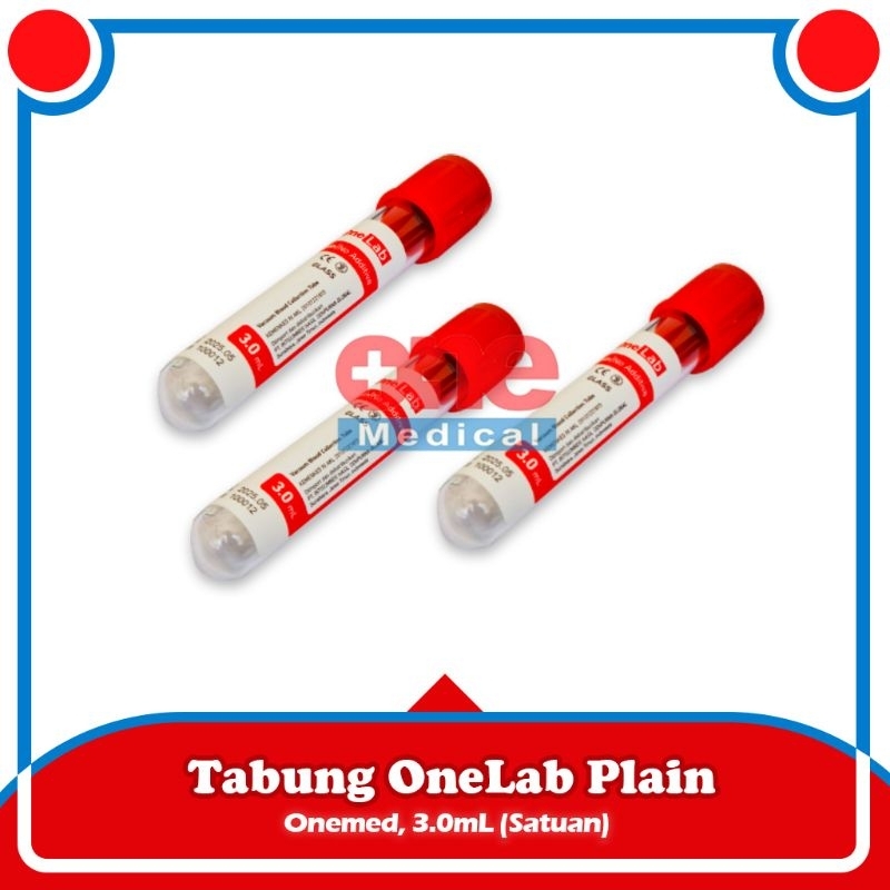 Jual Tabung Sampel Darah Vaculab 3ml Glass Plain Merah OneMed Satuan ...