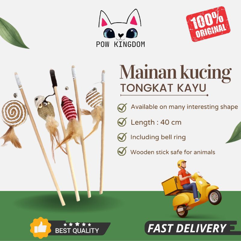 Jual Mainan Interaktif Kucing Tongkat Kayu Kerincing Cat Toys Mainan ...