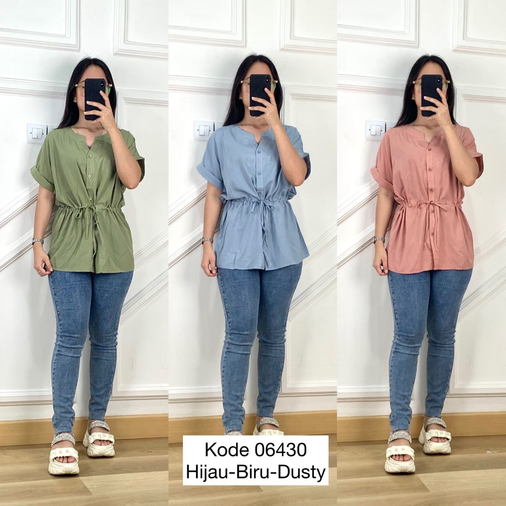 Jual 06430 BLOUSE KEMEJA KATUN OVERSIZED BASIC POLOS KERAH V NECK ...