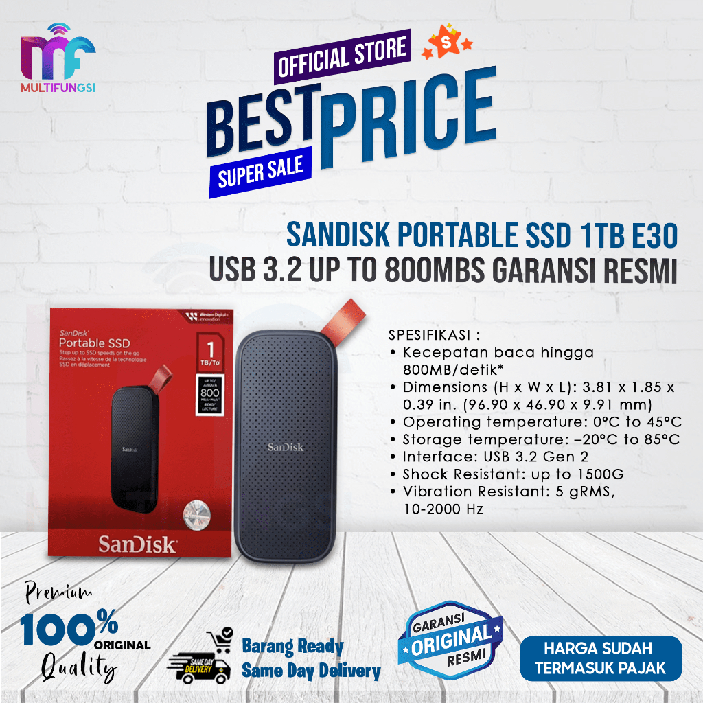 Jual Sandisk Portable SSD 1TB E30 USB 3.2 up to 800MBs Garansi Resmi | Shopee Indonesia