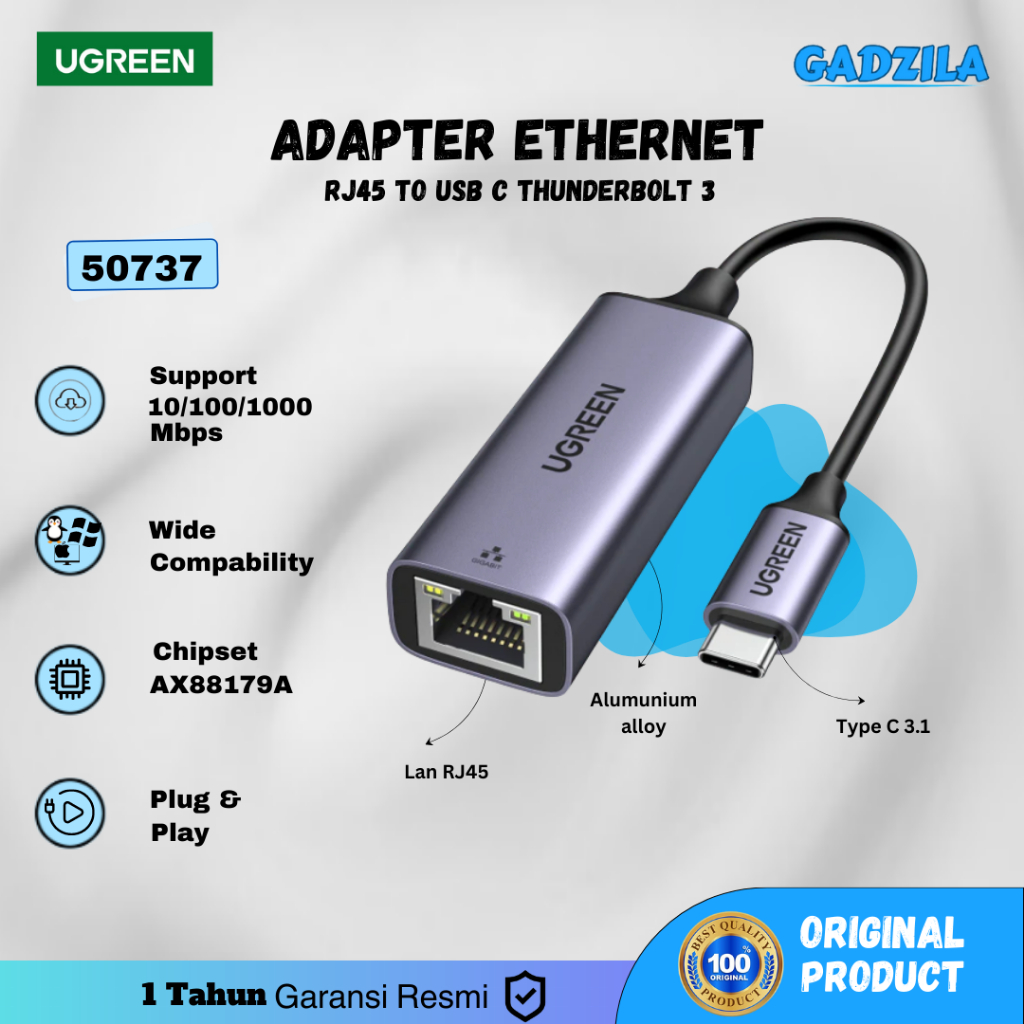 Jual UGREEN Lan Adapter Gigabit USB Type C To RJ45 Fast Ethernet ...