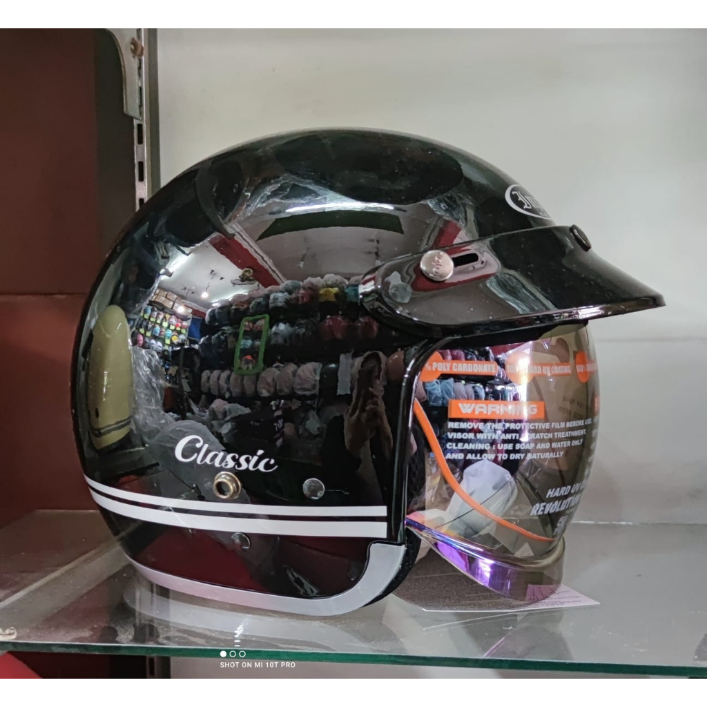 Jual HELM INJAK RETRO INCLUDE INNER VISOR IRIDIUM SOLID BLACK GLASSY ...