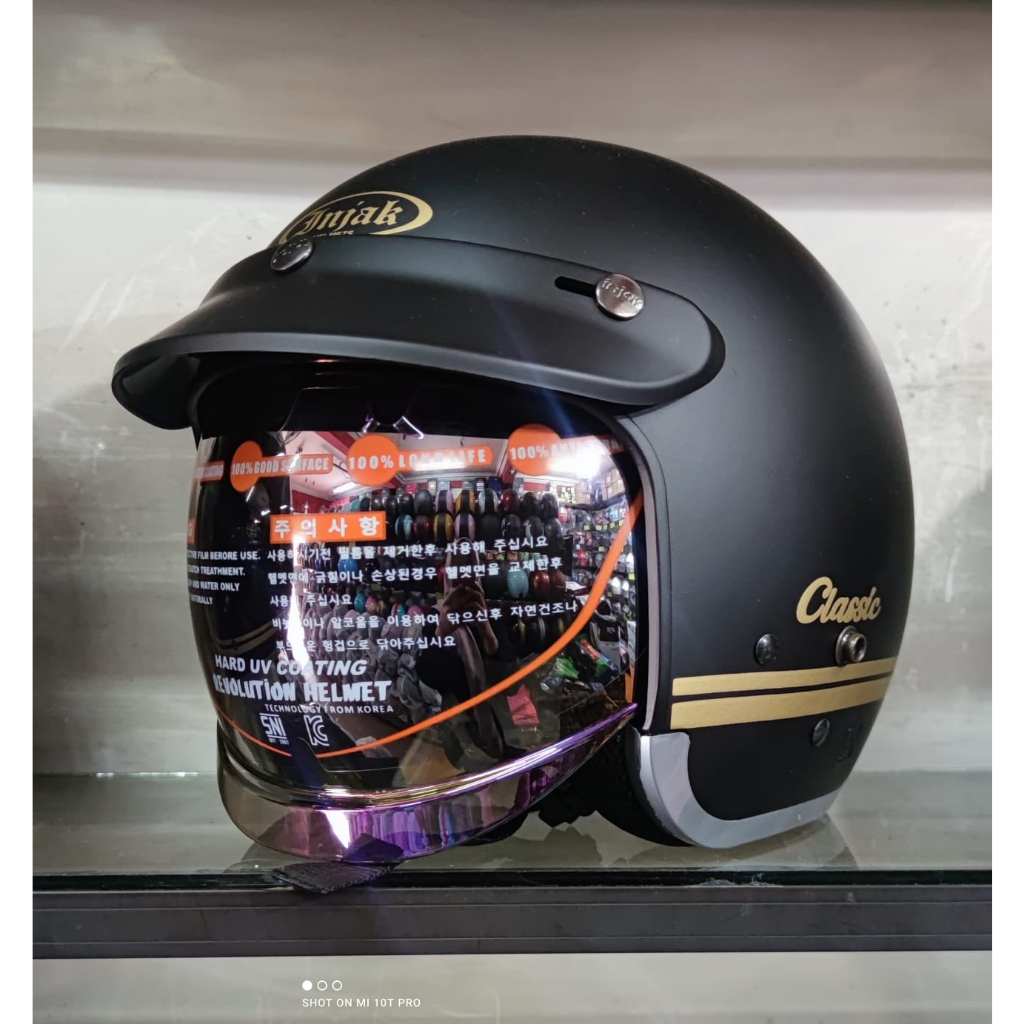 Jual HELM INJAK RETRO INCLUDE INNER VISOR IRIDIUM SOLID BLACK DOFT ...