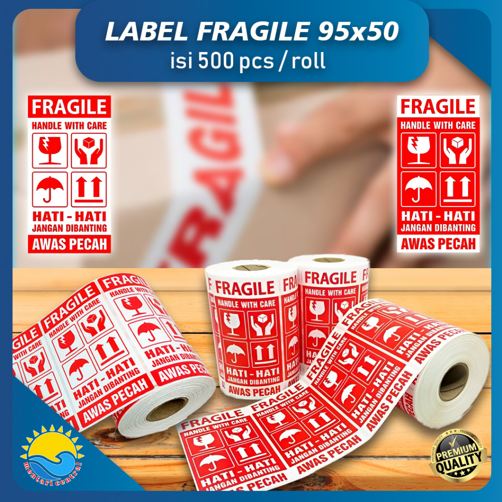 Jual Label Sticker FRAGILE 95x50 HANDLE WITH CARE HATI-HATI JANGAN ...