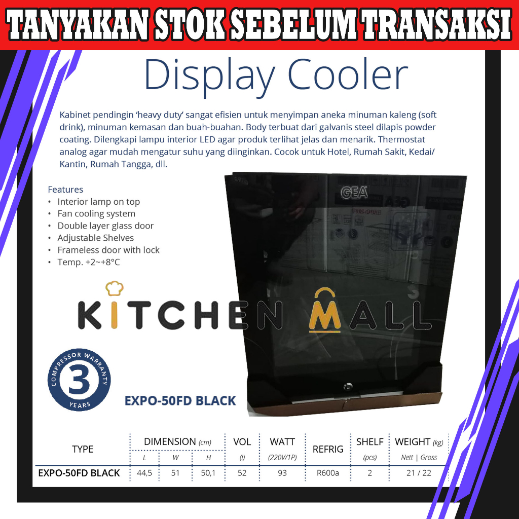 Jual GEA EXPO-50FD Display Cooler Showcase Kaca Mini Bar Hotel 52 Liter ...