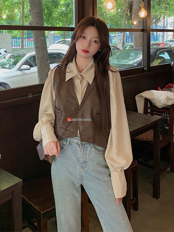 Jual JNK x YEONA - Rompi Vest Wanita Coklat Semi Kulit Sintetis Viena ...