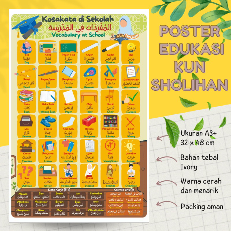 Jual (NEW) Poster Bahasa Arab Tema di SEKOLAH - 3 Bahasa | Poster ...