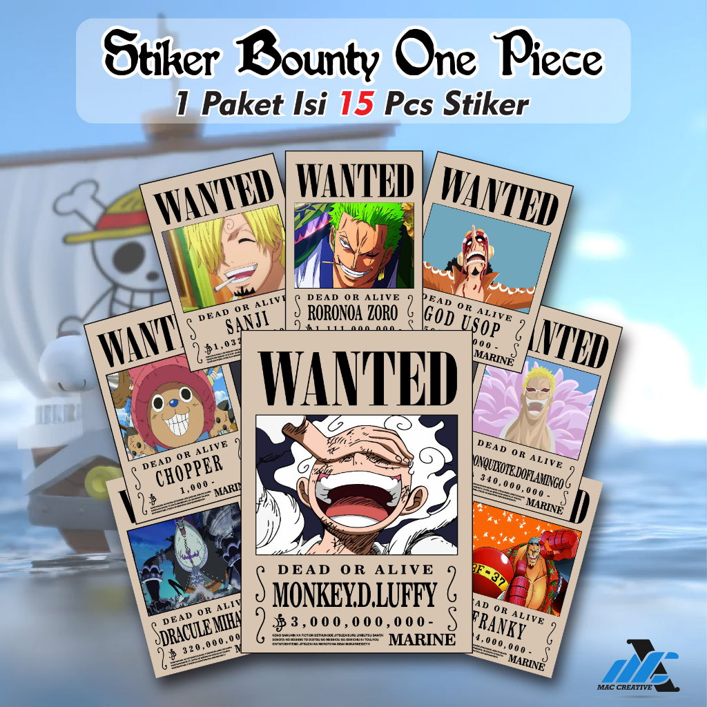 Jual Stiker Anime Bounty One Piece Wanted - Sticker Pack One Piece Isi ...