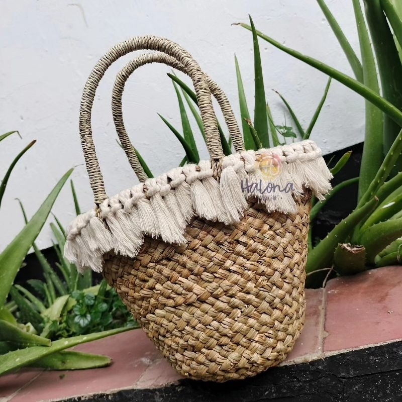 Jual Tas handbag kerajinan macrame anyaman mendong etnik aesthetic unik ...
