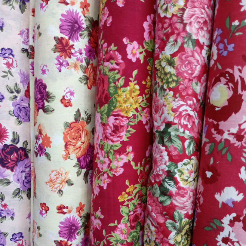 Jual KAIN KATUN MOTIF BUNGA WARNA MERAH | Shopee Indonesia