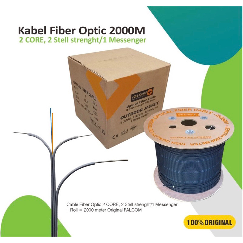 Jual Kabel fiber optik Dropcore 2 core 3 seling 2000M FALCOM | Shopee ...