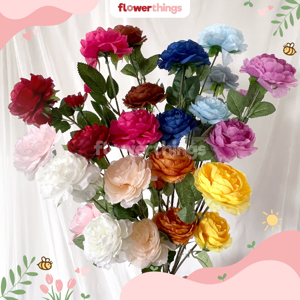 Jual PEONY CABANG 3 - BUNGA ARTIFICIAL / PALSU / BUATAN BAHAN KAIN ...