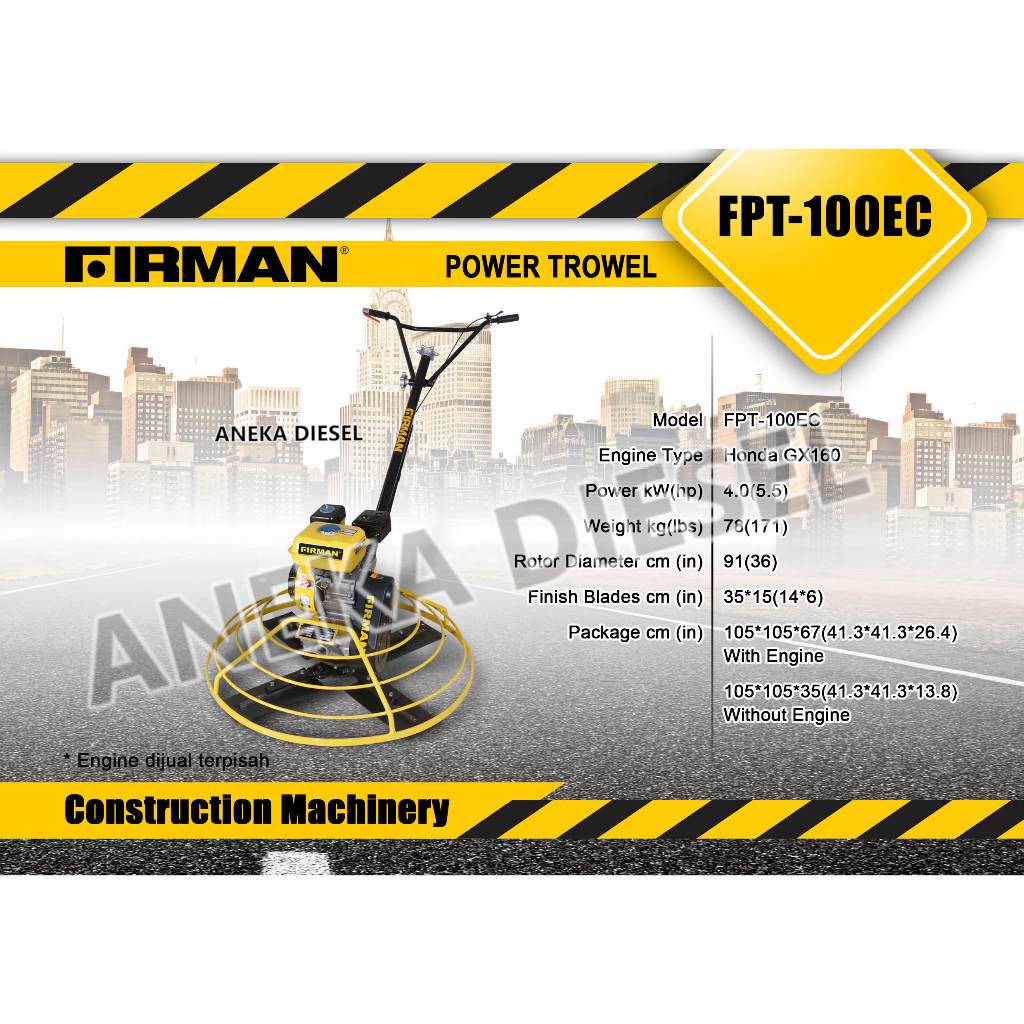 Jual Mesin Trowel Perata Semen Beton FIRMAN FPT 100 EC / Mesin Perata ...