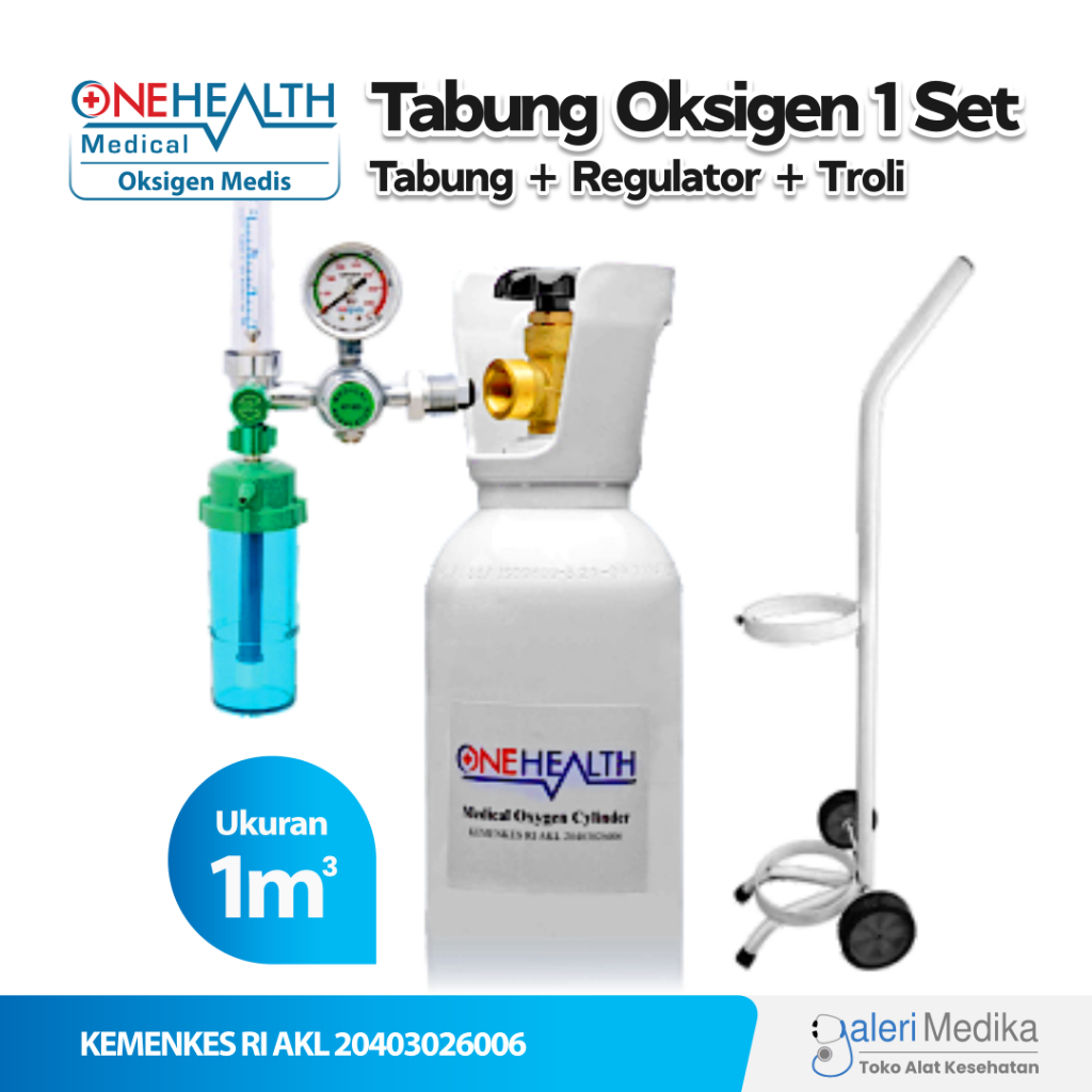 Jual PAKET LENGKAP Tabung Oksigen ONEHEALTH 1m3 + Isi dan Regulator + Troli | Shopee Indonesia