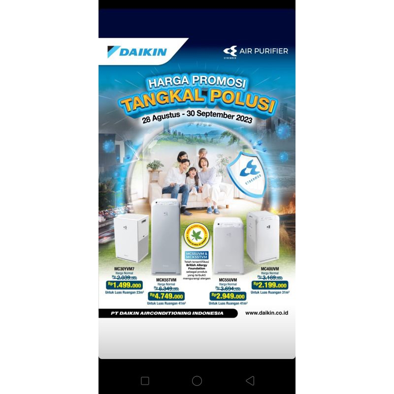Jual AIR PURIFIER DAIKIN MC30YVM7 (STREAMER) | Shopee Indonesia