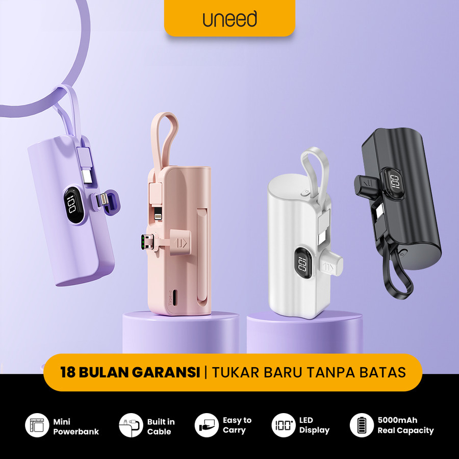 Jual UNEED MiniBox A5 5000mAh Powerbank Mini Lightning Type C Cable -UPB408 | Shopee Indonesia