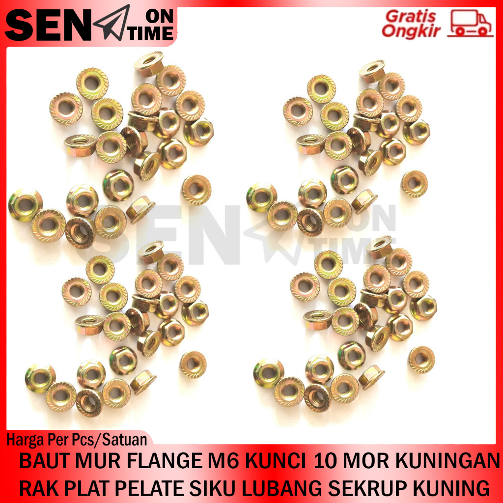 Jual MUR FLANGE KUNING M6 KUNCI 10 LUBANG LOBANG KUNINGAN MOR RAK PLAT ...