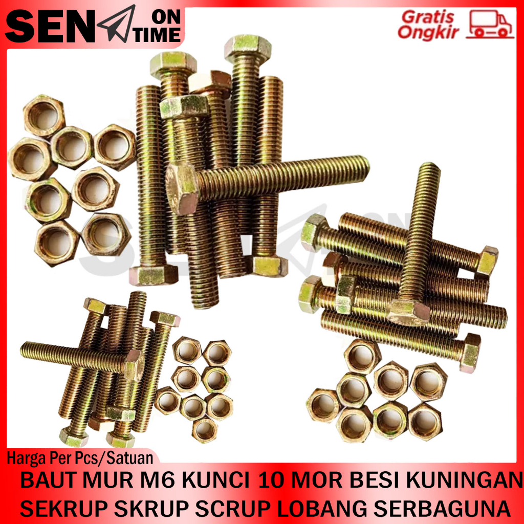 Jual BAUT MUR BMK M6 KUNCI 10 SKRUP MOR KUNINGAN BESI SIKU LUBANG RAK PLAT PELAT SIKUU LOBANG ...