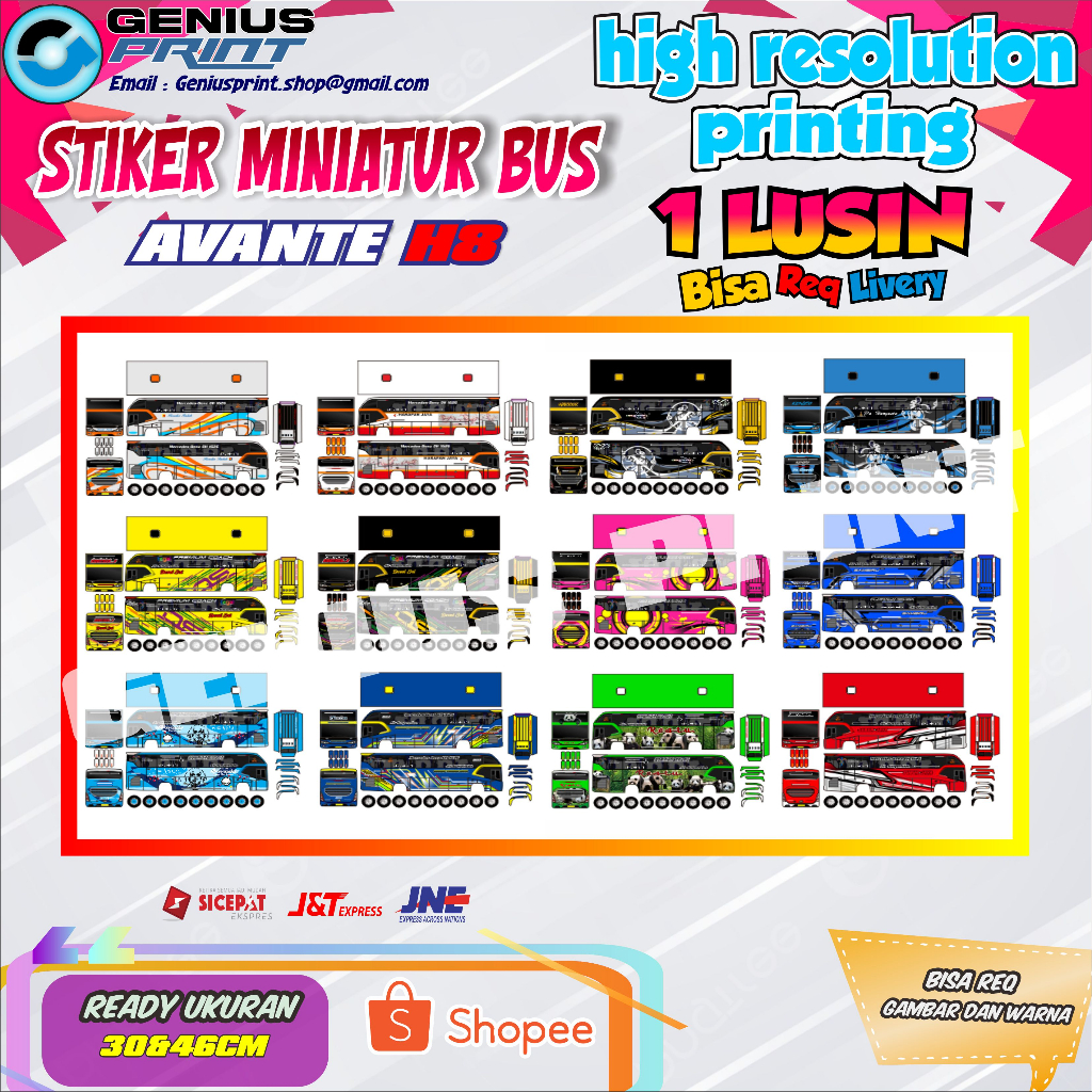 Jual Stiker A3 Miniatur Bus Model Avante H8 1 Lusin Random ( Isi 12 Pcs ...