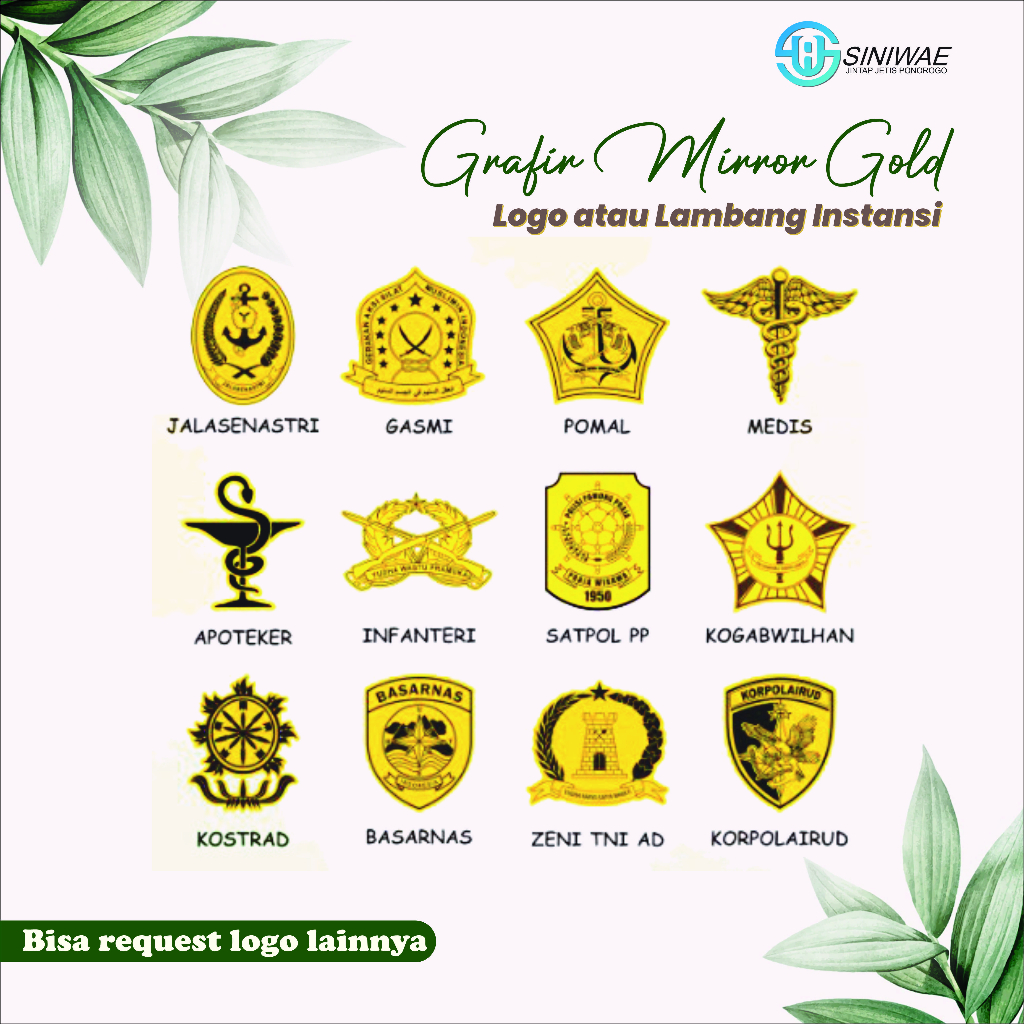 Jual Grafir Logo Lambang Akrilik Mirror Gold TNI AU AD AL POLRI PERSIT ...