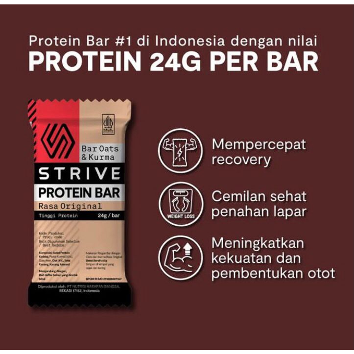 Jual Strive Protein Bar 1 pc 24g Protein/ Protein Bar Oats dan Kurma ...