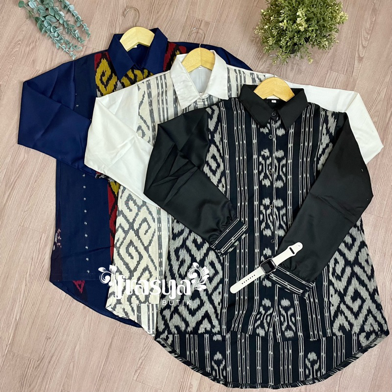 Jual FRASYA BUTIK | Kemeja Tenun Wanita Blouse Tenun Jepara Kombinasi ...