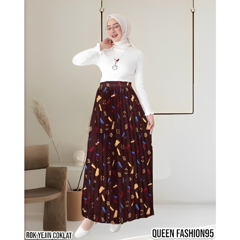 Jual QUEEN COD ROK PLISKET YEJIN COKLAT MUSLIM BAHAN HYGET PREMIUM ADEM ...