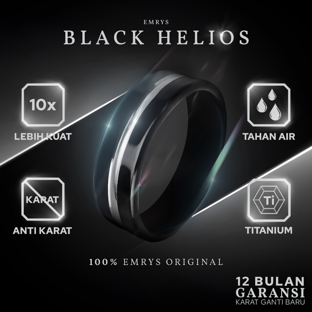 Jual BUY 2 FREE 1 GIFT Emrys Simple Ring BLACK HELIOS Real Titanium ...