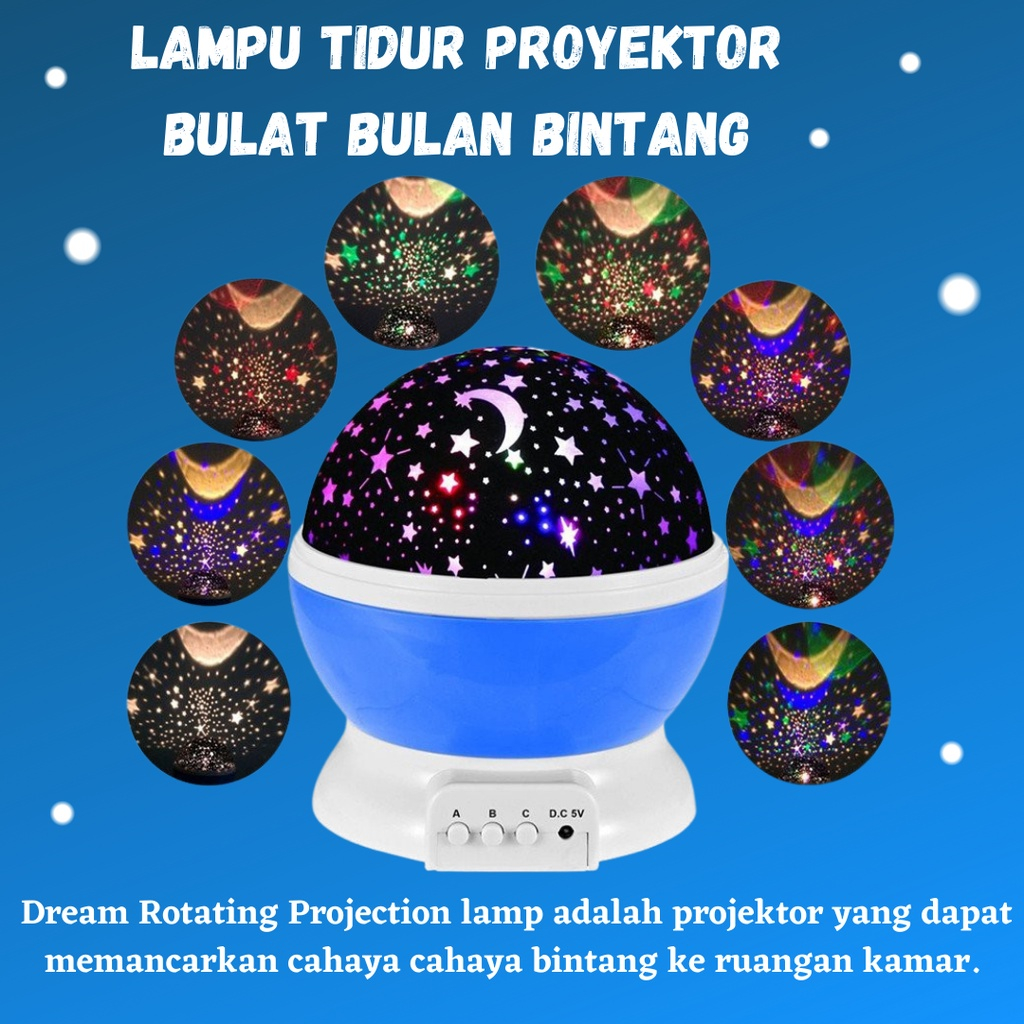 Jual Lampu Tidur Proyektor Bulat Bulan Bintang Star Moon Putar Star ...