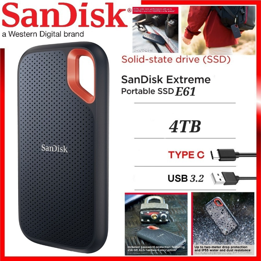 Jual SANDISK EXTREME PORTABLE SSD V2 NVME 4TB USB-C 1050MB/s E61 ORIGINAL | Shopee Indonesia