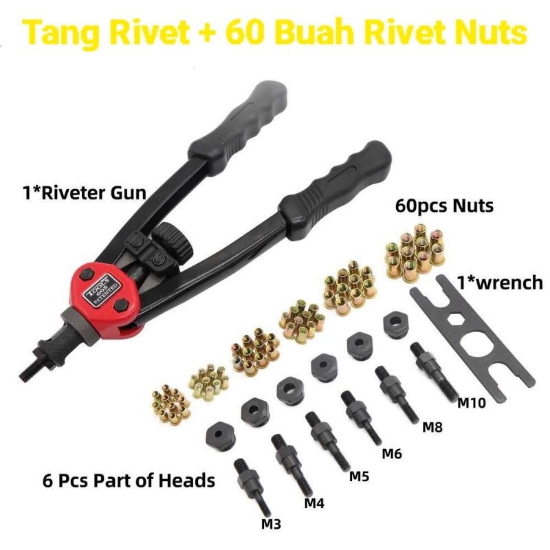 Jual Tang Rivet + 60 Rivet Nut Alat Reparasi Perekat Body | Shopee ...