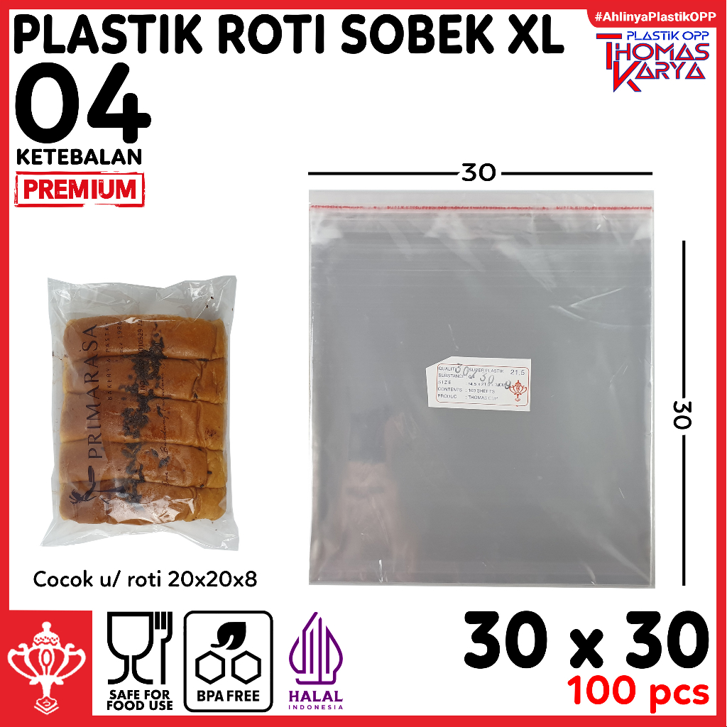 Jual Plastik OPP Roti Sobek 30x30 TEBAL isi 100 Kantong Bening Kemasan ...