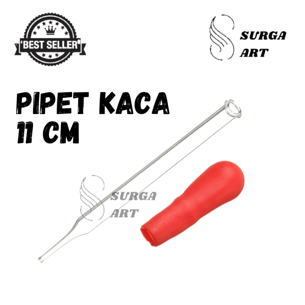 Jual Pipet Kaca 11cm 11 Cm SURGA Karet Merah Glass Pipette Tetes Kimia ...