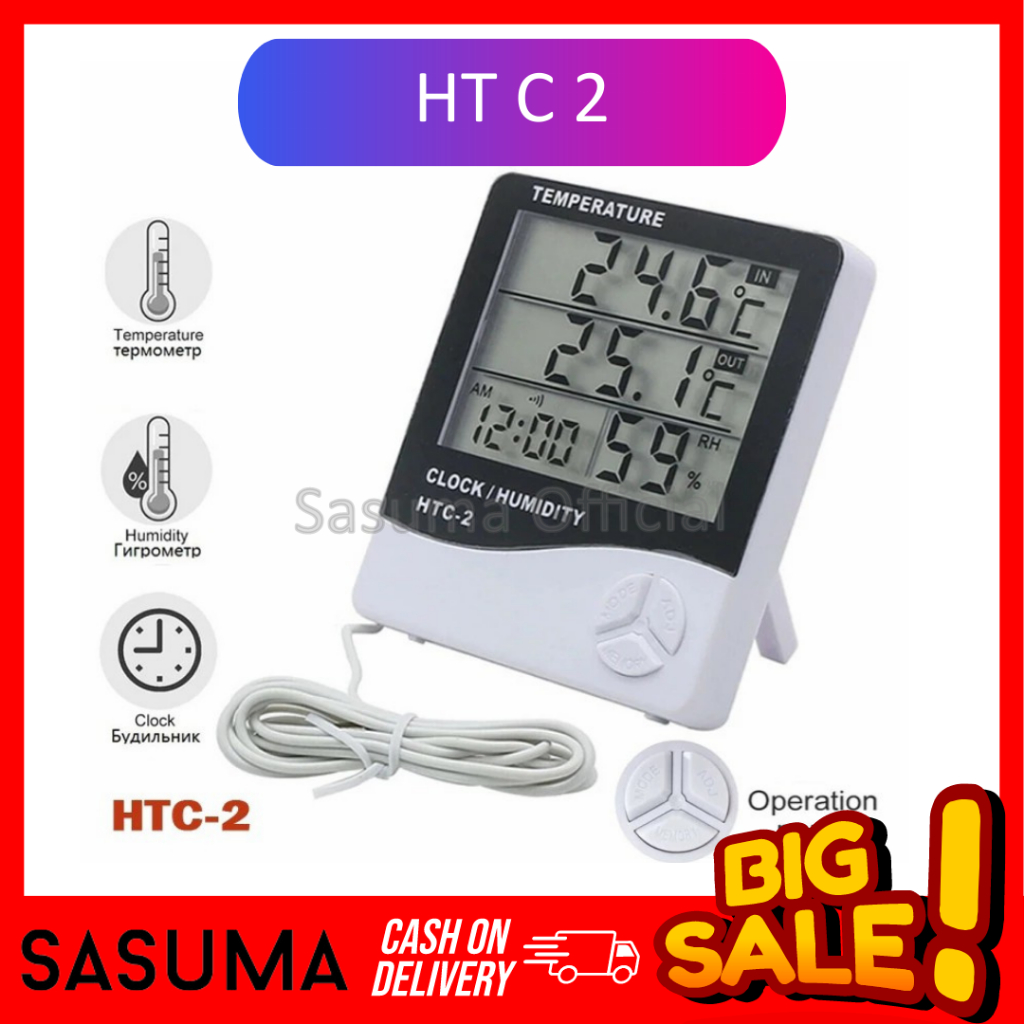 Jual SASUMA HTC HTC-2 Thermometer Hygrometer Digital Higrometer Ruangan Clock Temperature ...
