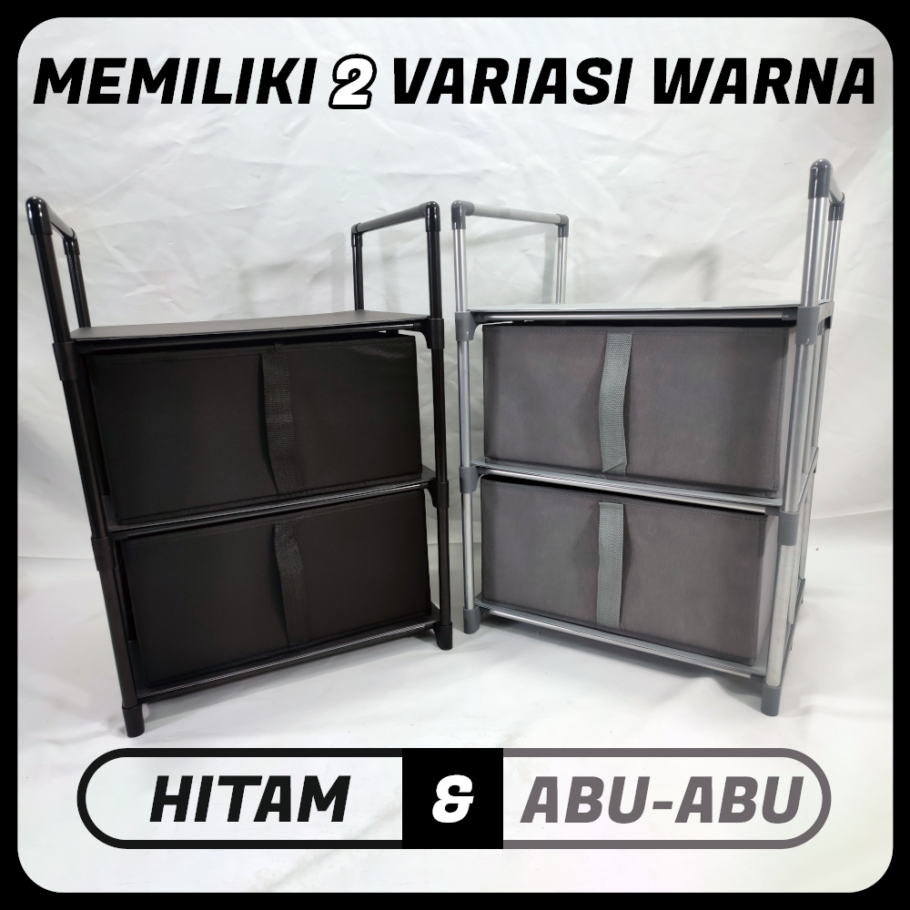 Jual Sisi Ranjang Estetik Portable Storage Rack Rak 3 Susun 2 Laci Kain ...
