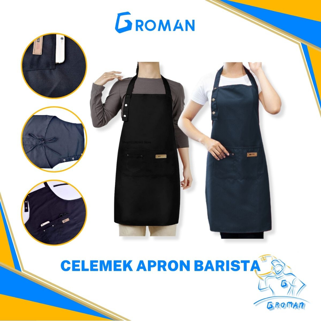 Jual Celemek Hitam Barista Apron Bahan Kain Masak Dapur Waterproof Anti ...