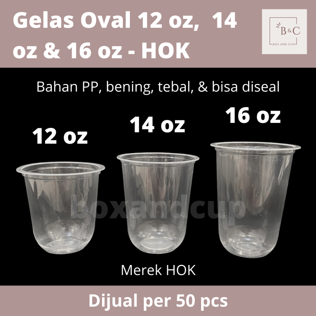 Jual Gelas Plastik Oval Bening HOK / U Cup / Gelas Boba / Bubble Tea ...