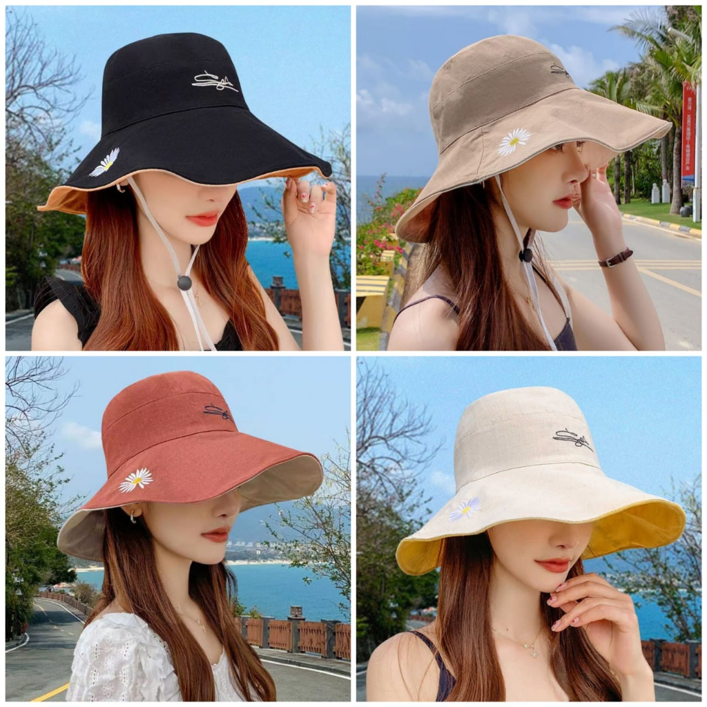 Jual WD Topi Wanita Pelindung UV Topi Pantai Bunga Daisy Bisa Digunakan ...